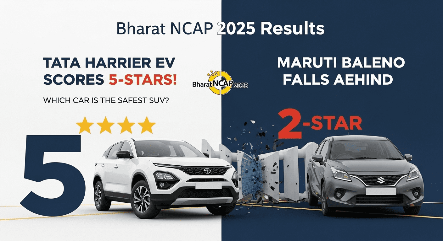 भारत NCAP 2025 के नतीजे हिला देने वाले! Tata Harrier EV को 5-स्टार ...